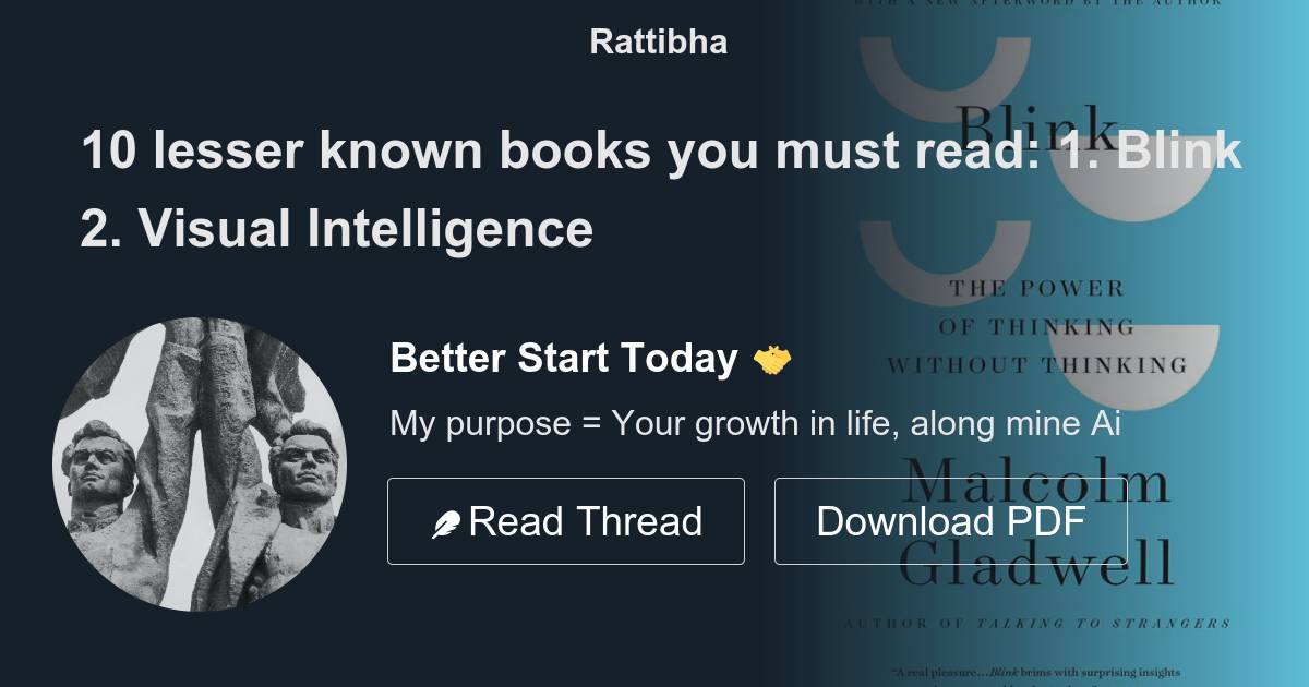 10 lesser known books you must read: 1. Blink - Thread from Better ...