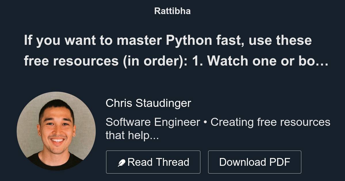 If you want to master Python fast, use these free resources (in order): - المسلسل من Chris ...