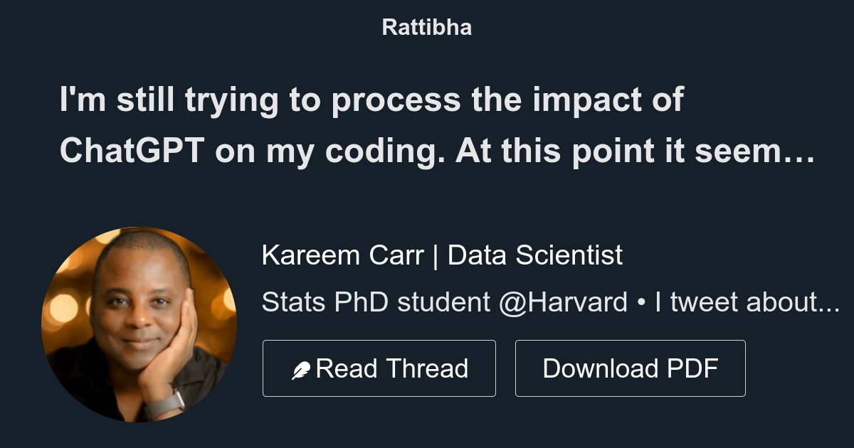 I'm still trying to process the impact of ChatGPT on my coding. At this point it seems 100% ...
