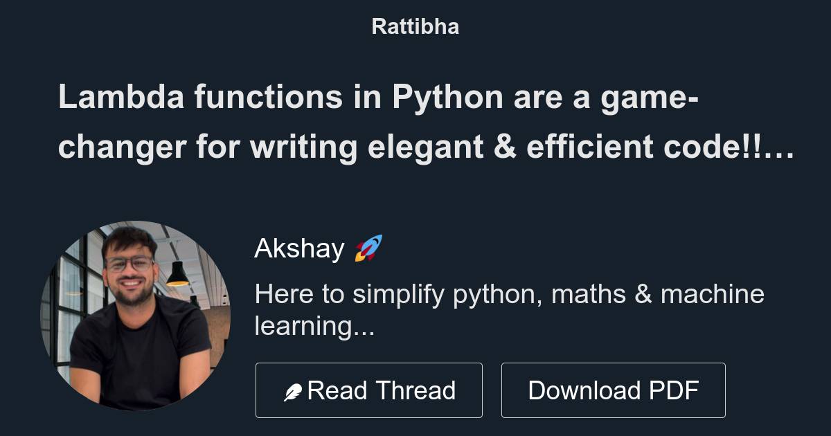 Lambda functions in Python are a game-changer for writing elegant & efficient code!! 🔥 Let's ...