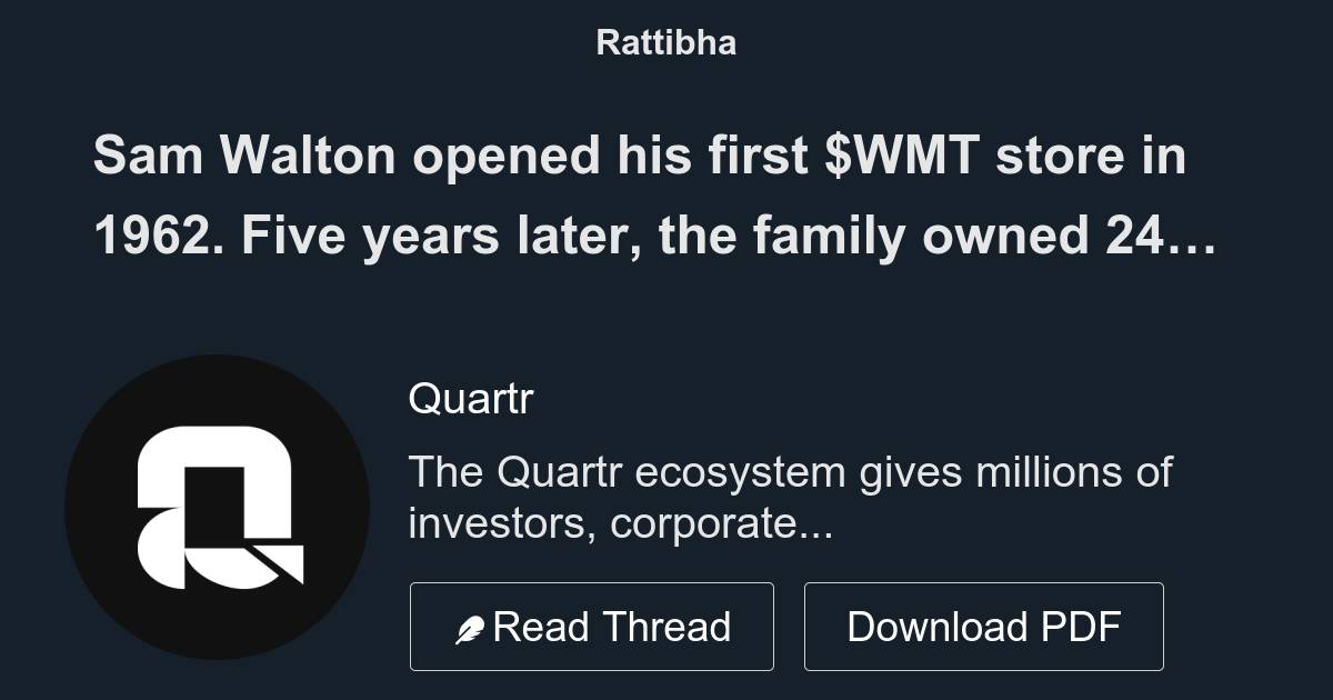 Sam Walton opened his first $WMT store in 1962. Five years later, the ...