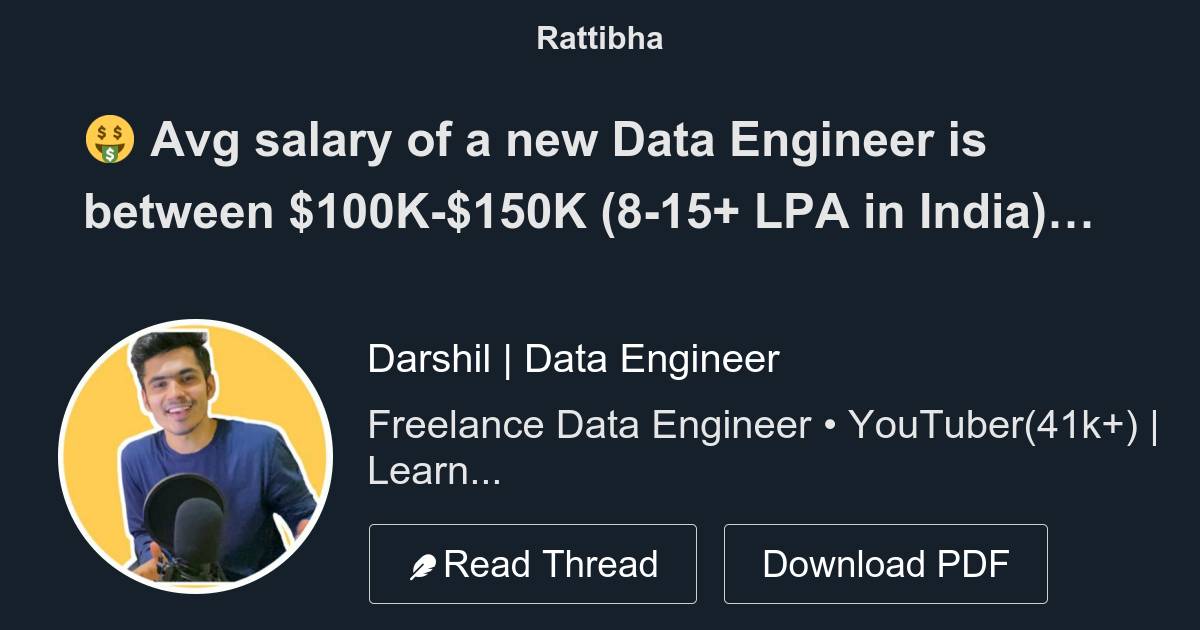 🤑 Avg salary of a new Data Engineer is between $100K-$150K (8-15+ LPA in India) Learn how Data ...