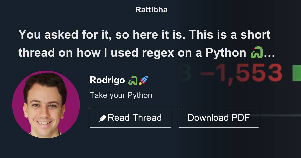 You asked for it, so here it is. This is a short thread on how I used regex on a Python 🐍 ...