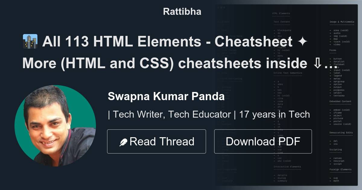 ð All 113 Html Elements Cheatsheet More Html And Css Cheatsheets Inside â© Thread From