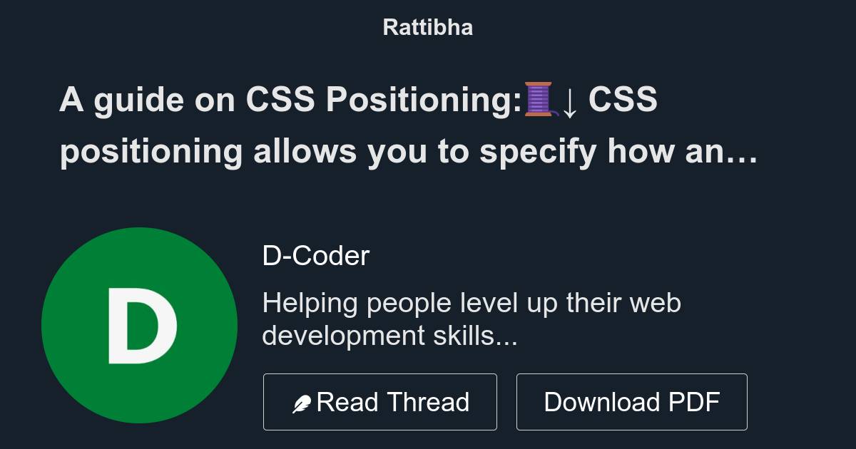 A Guide On Css Positioning๐งตโ ุงูู
ุณูุณู ู
ู D Coder Damncoder ุฑุชุจูุง