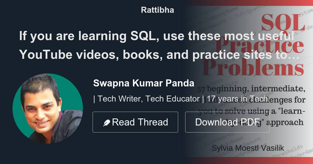 If you are learning SQL, use these most useful YouTube videos, books ...