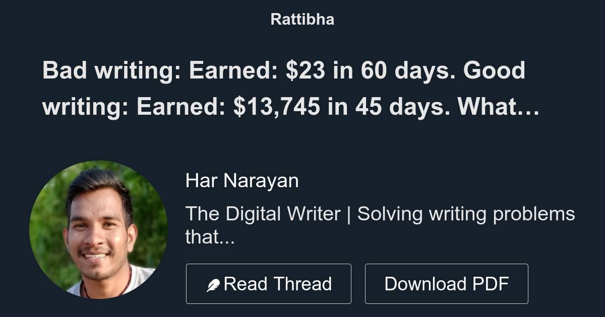 Bad writing: Earned: $23 in 60 days. Good writing: Earned: $13,745 in ...
