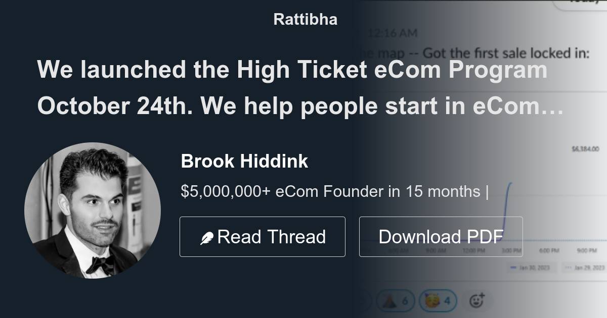 We launched the High Ticket eCom Program October 24th. We help people start in eCom with 0 prior ...