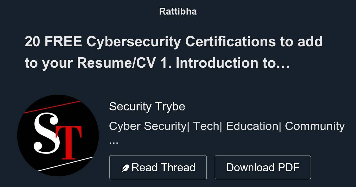 20 FREE Cybersecurity Certifications to add to your Resume/CV - المسلسل من Security Trybe ...