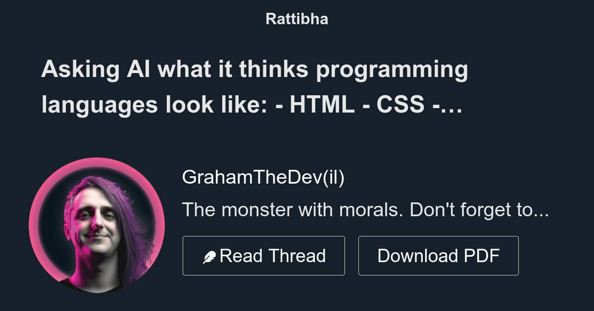 Asking AI what it thinks programming languages look like: - HTML - CSS - JavaScript - TypeScript ...
