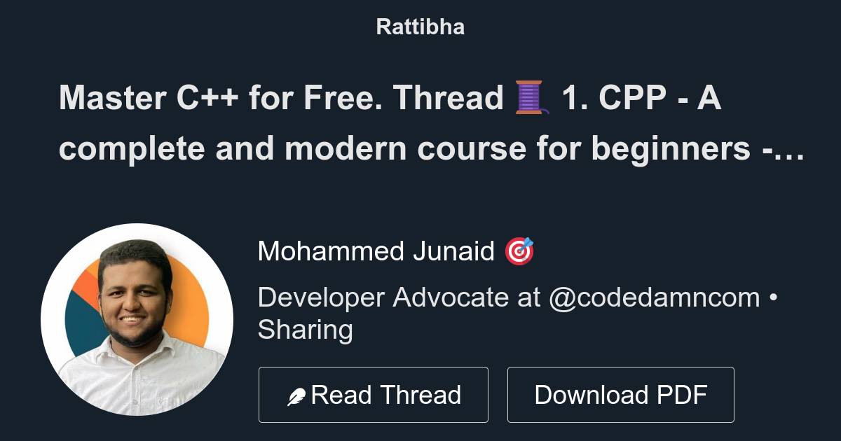 Master C++ for Free. Thread 🧵 - Thread from Mohammed Junaid @mdjunaidap ...