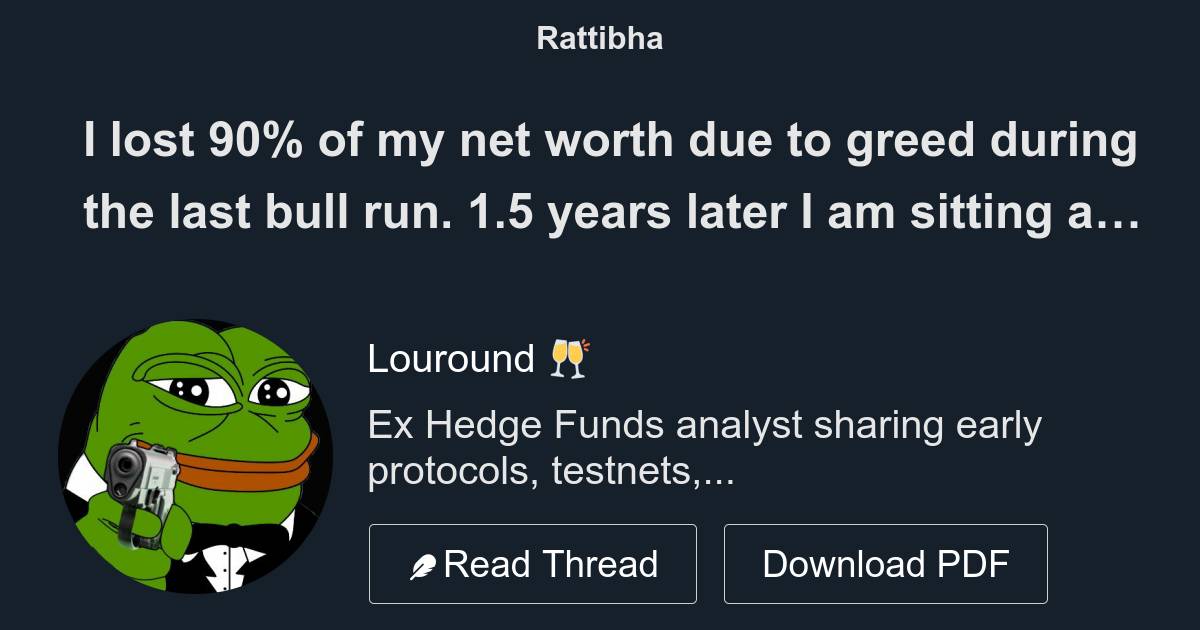I lost 90% of my net worth due to greed during the last bull run. 1.5 years later I am sitting ...