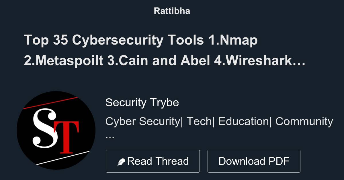 Top 35 Cybersecurity Tools 1.Nmap 2.Metaspoilt 3.Cain and Abel 4 ...
