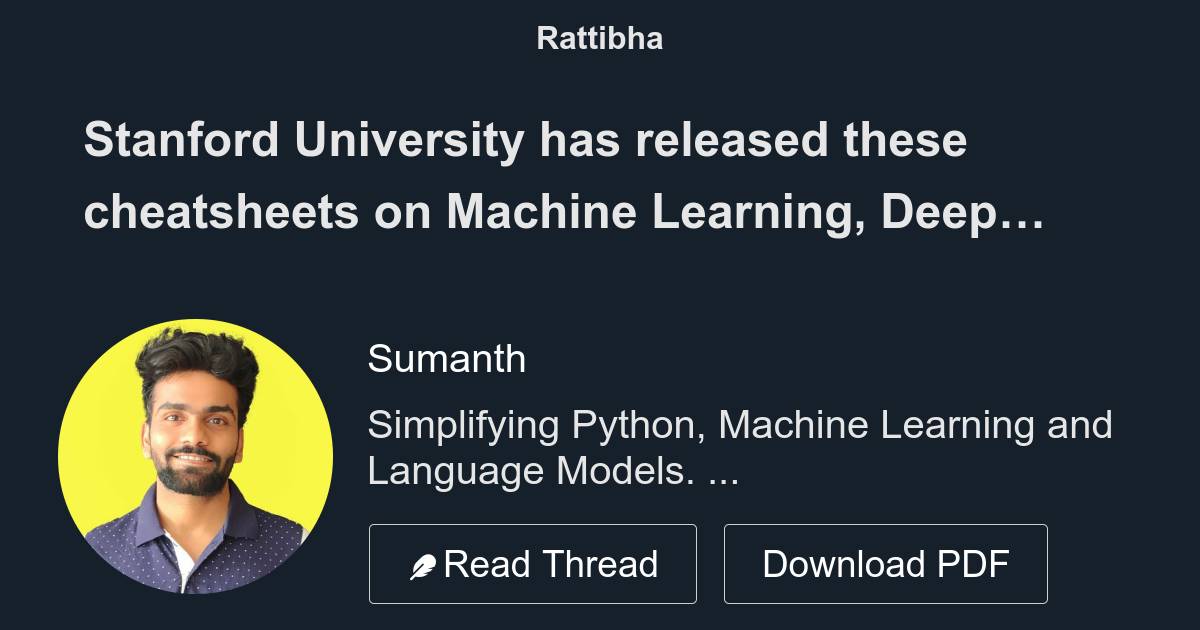 Stanford University has released these cheatsheets on Machine Learning ...