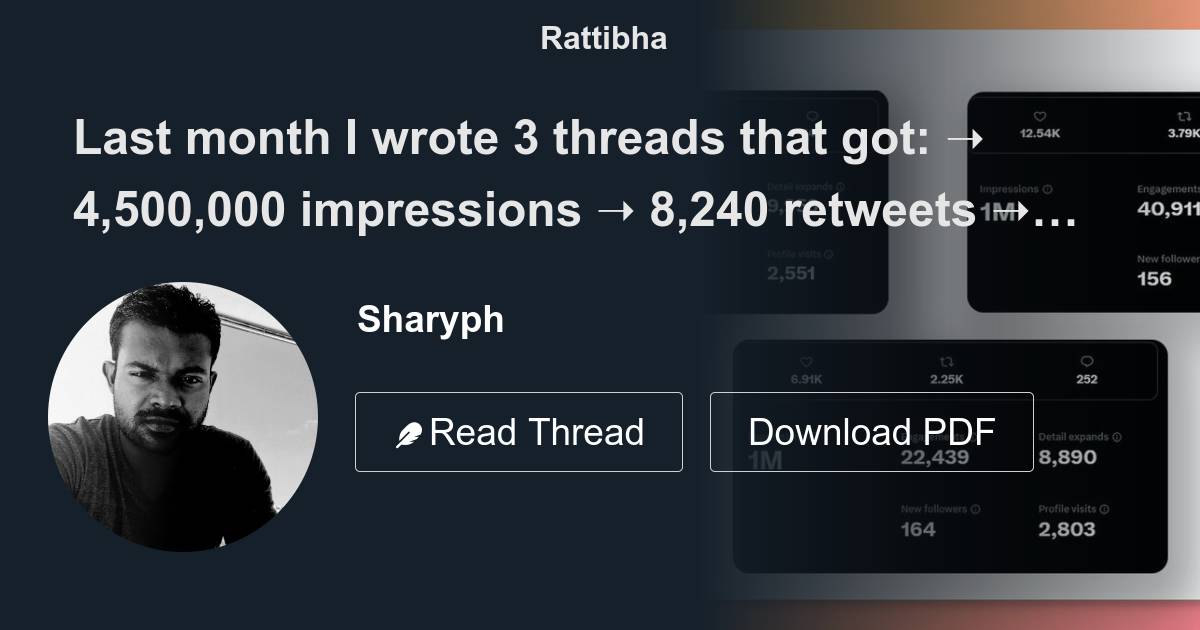 Last month I wrote 3 threads that got: 4,500,000 impressions 8,240 ...