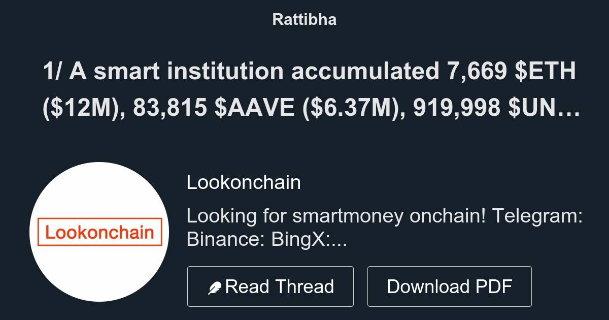 1/ A smart institution accumulated 7,669 $ETH ($12M), 83,815 $AAVE ($6.37M), 919,998 $UNI ($5 ...