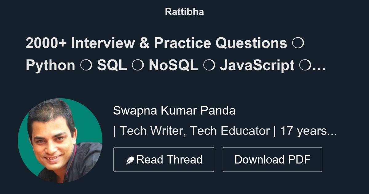 2000+ Interview & Practice Questions Python SQL NoSQL JavaScript React ...