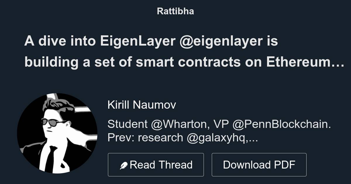 A dive into EigenLayer @eigenlayer is building a set of smart contracts on Ethereum that allows ...