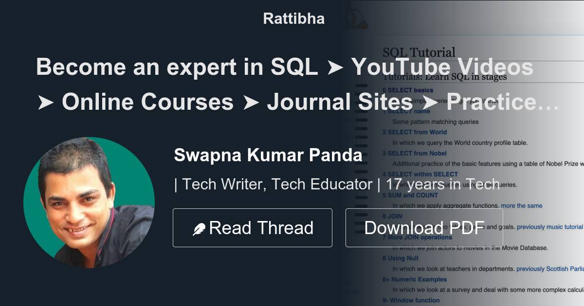 Become an expert in SQL YouTube Videos Online Courses Journal Sites ...