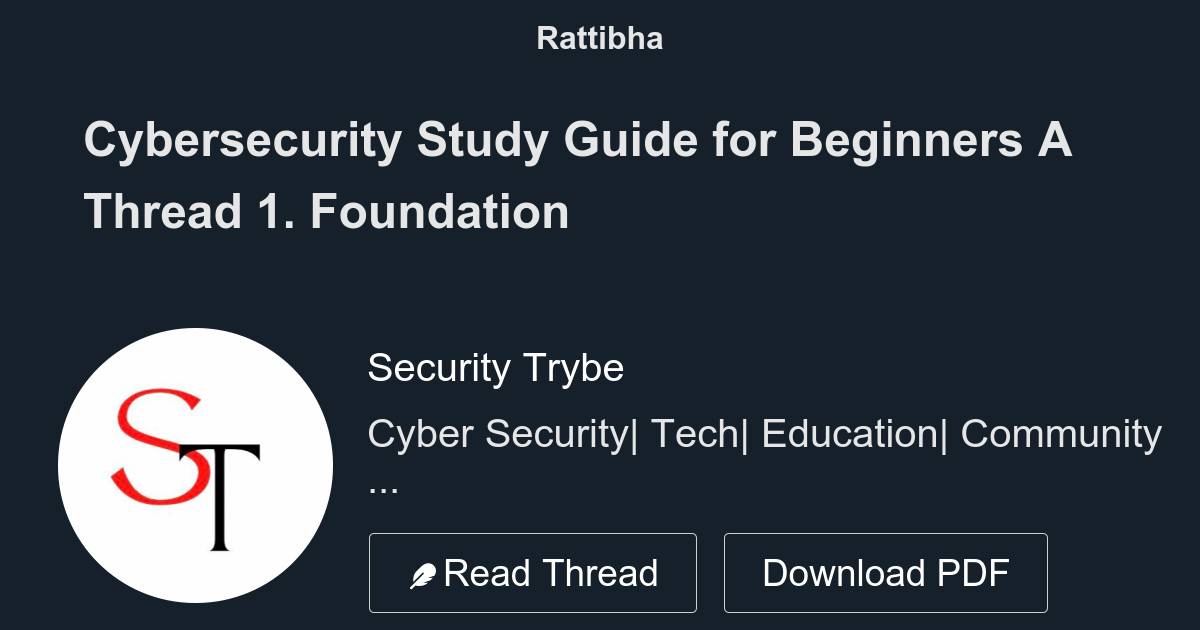 Cybersecurity Study Guide for Beginners A Thread - Thread from Security Trybe @SecurityTrybe ...