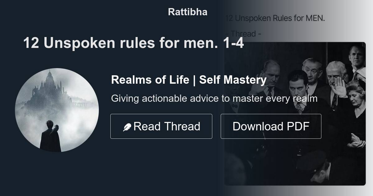 12 Unspoken rules for men. - Thread from Realms of Life | Self Mastery @Realmsoflife2 - Rattibha