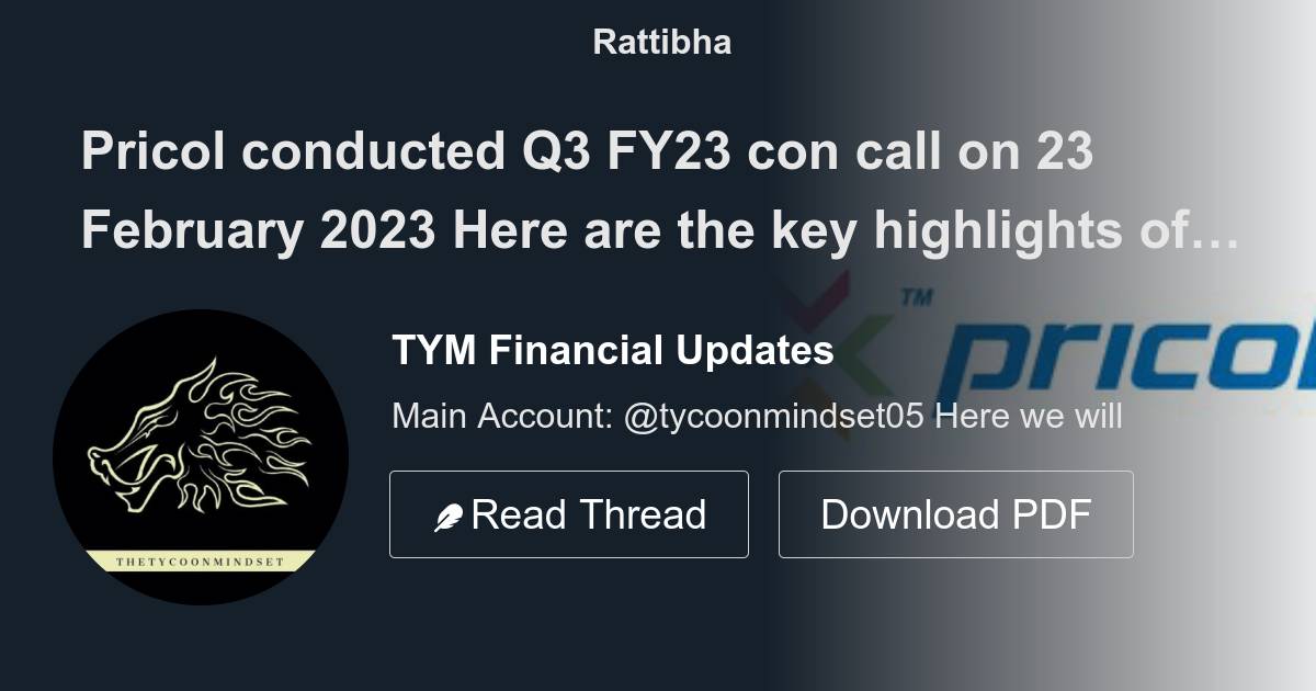 Pricol conducted Q3 FY23 con call on 23 February 2023 Here are the key ...