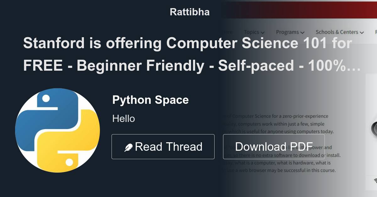 Stanford is offering Computer Science 101 for FREE - Beginner Friendly - Self-paced - 100% FREE ...