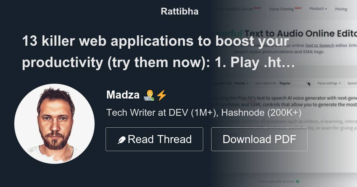 13 killer web applications to boost your productivity (try them now): - Thread from Madza 👨‍💻⚡ ...