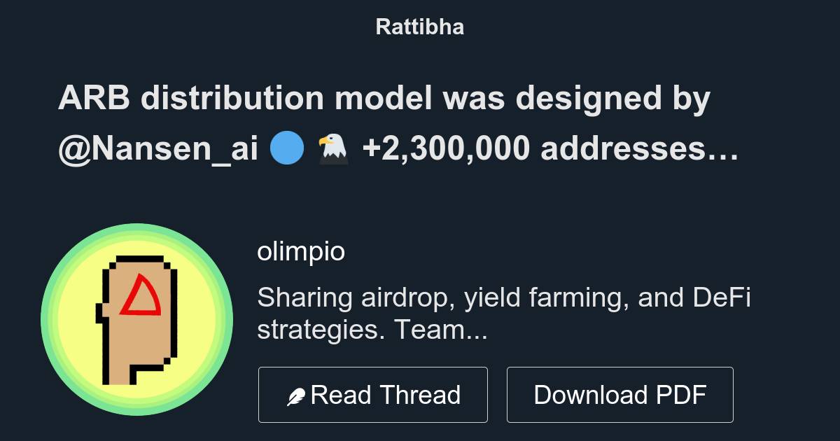 ARB distribution model was designed by @Nansen_ai 🔵 🦅 +2,300,000 addresses bridged to Arbitrum ...