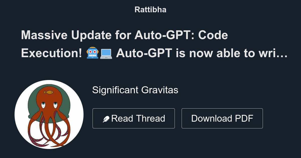 Massive Update For Auto Gpt Code Execution 🤖💻 Auto Gpt Is Now Able To Write Its Own Code