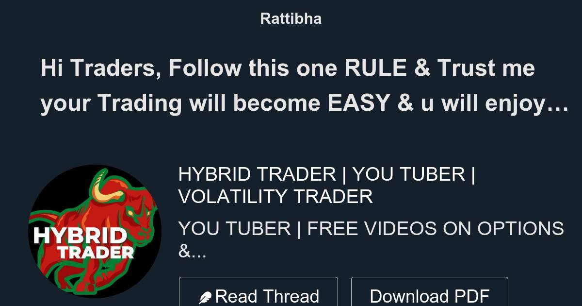 Hi Traders, Follow this one RULE & Trust me your Trading will become ...