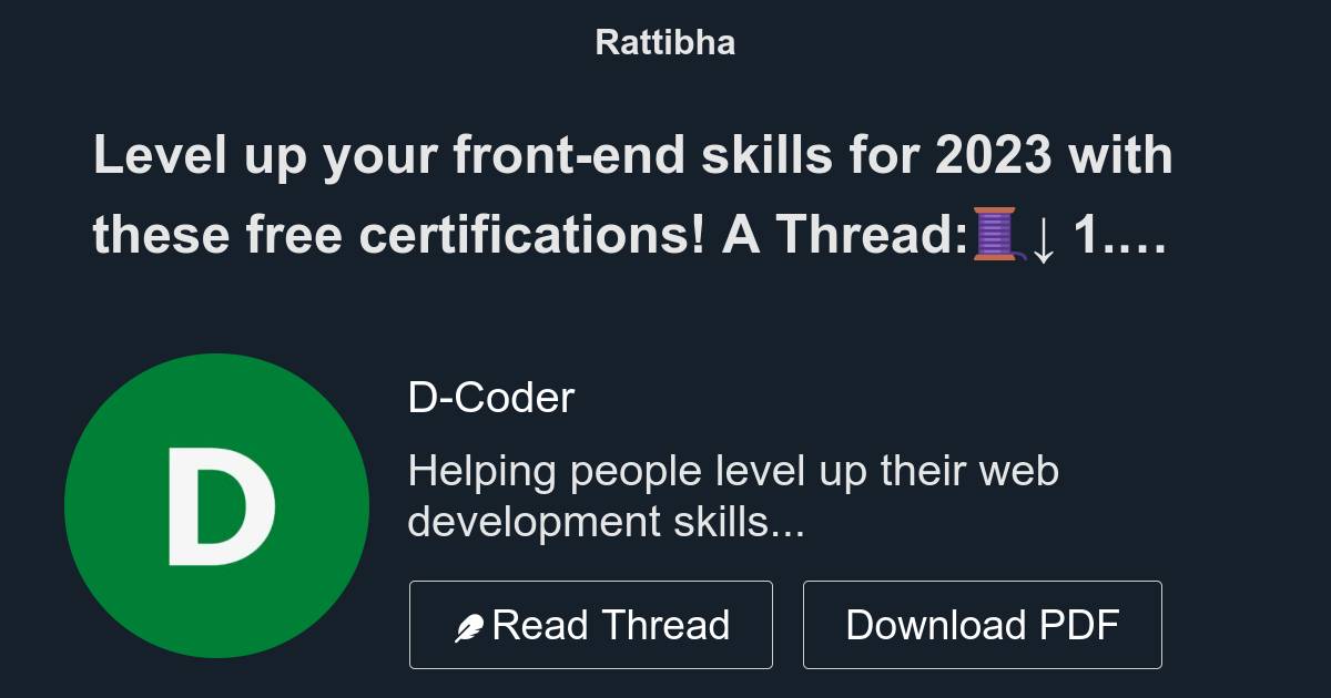Level up your front-end skills for 2023 with these free certifications! A Thread:🧵↓ - Thread ...