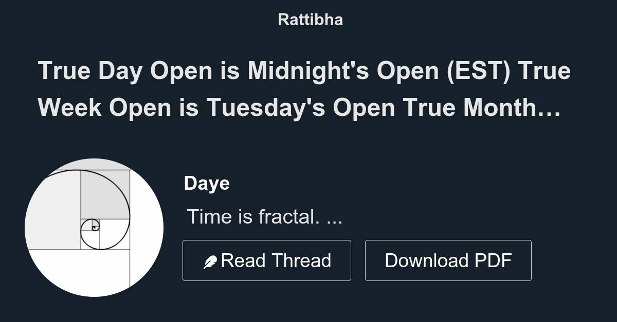 True Day Open is Midnight's Open (EST) True Week Open is Tuesday's Open ...