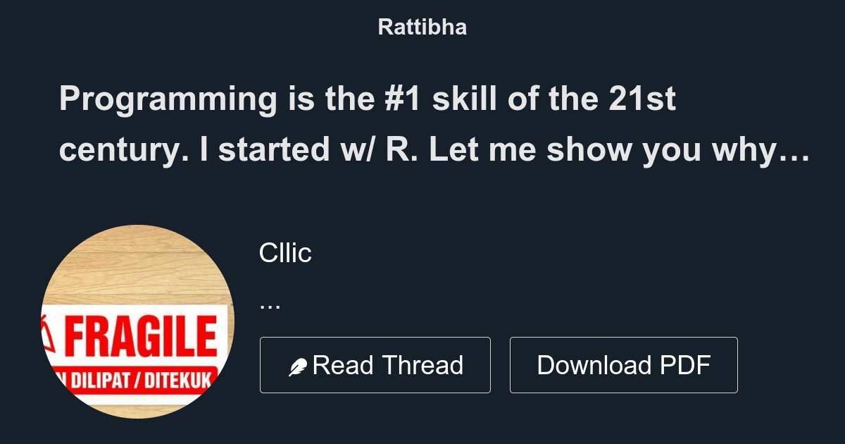 Programming is the #1 skill of the 21st century. I started w/ R. Let me ...