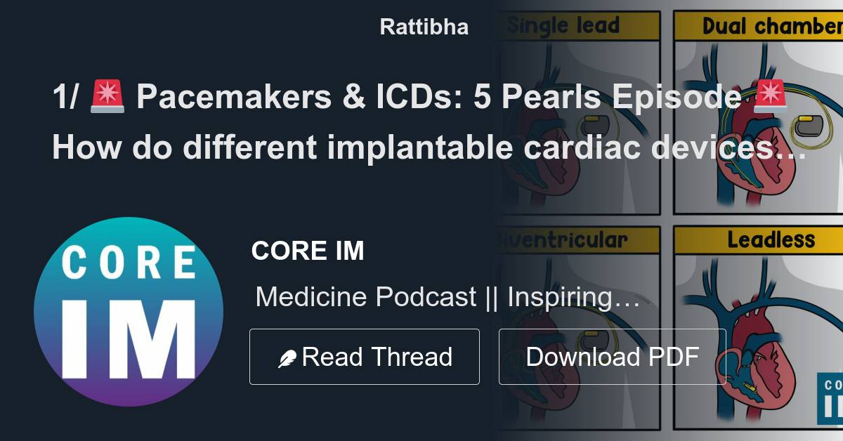 1/ 🚨 Pacemakers & ICDs: 5 Pearls Episode 🚨 How do different implantable ...
