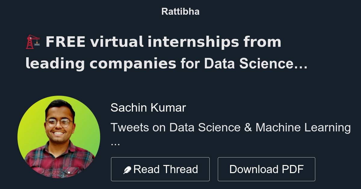 🏗️ 𝗙𝗥𝗘𝗘 𝘃𝗶𝗿𝘁𝘂𝗮𝗹 𝗶𝗻𝘁𝗲𝗿𝗻𝘀𝗵𝗶𝗽𝘀 𝗳𝗿𝗼𝗺 𝗹𝗲𝗮𝗱𝗶𝗻𝗴 𝗰𝗼𝗺𝗽𝗮𝗻𝗶𝗲𝘀 for Data Science Domain A Thread 🧵 - Thread ...