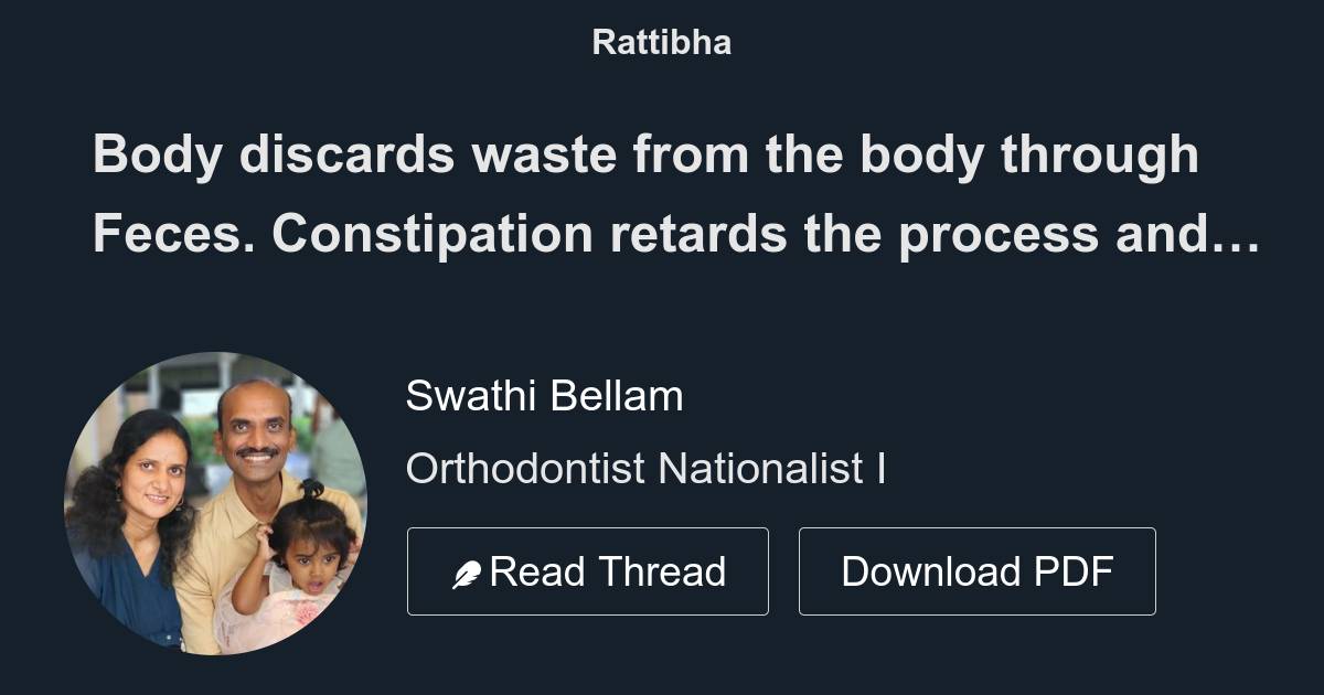 Body discards waste from the body through Feces. Constipation retards ...
