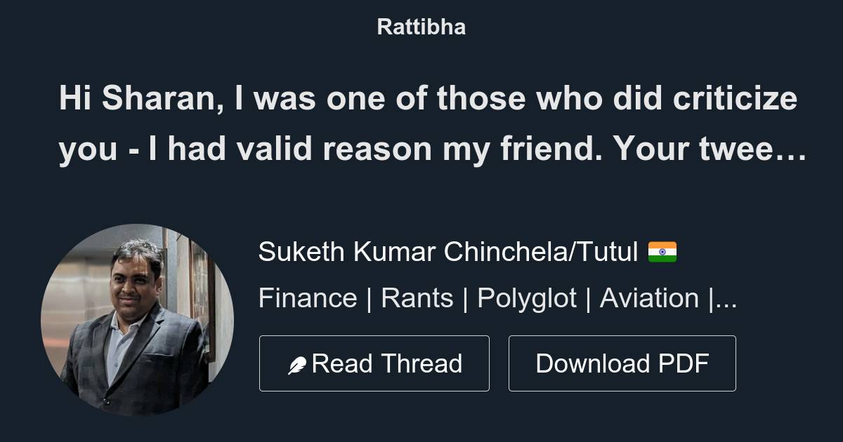 Hi Sharan, I was one of those who did criticize you - I had valid ...