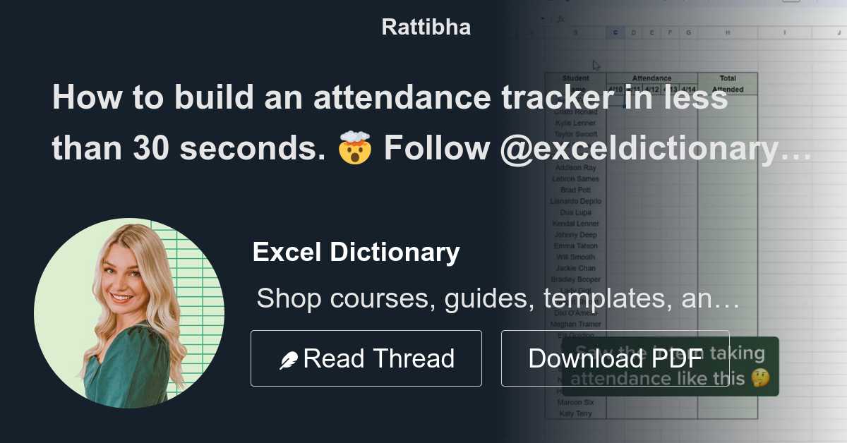 How to build an attendance tracker in less than 30 seconds. 🤯 - Thread from Excel Dictionary ...