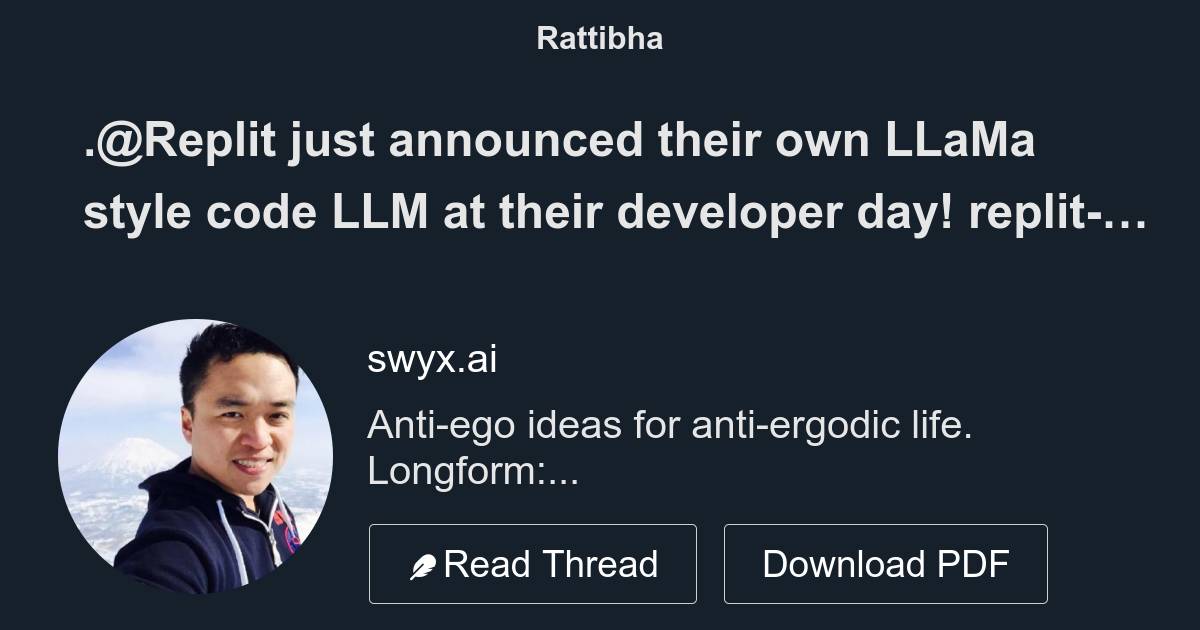 .@Replit just announced their own LLaMa style code LLM at their developer day! replit-code-v1-3b ...