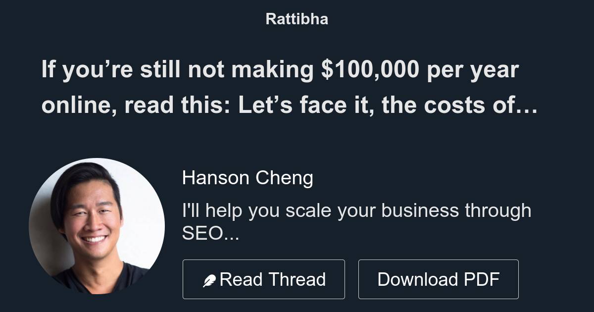 If you’re still not making $100,000 per year online, read this: - Thread from Hanson Cheng ...