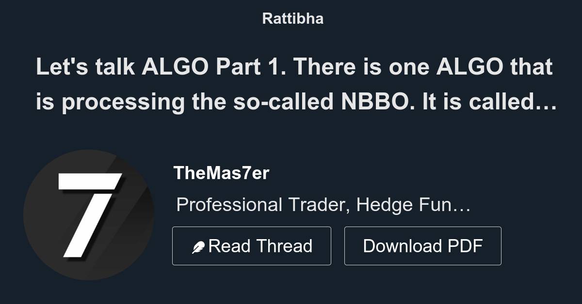 Let's talk ALGO Part 1. There is one ALGO that is processing the so ...