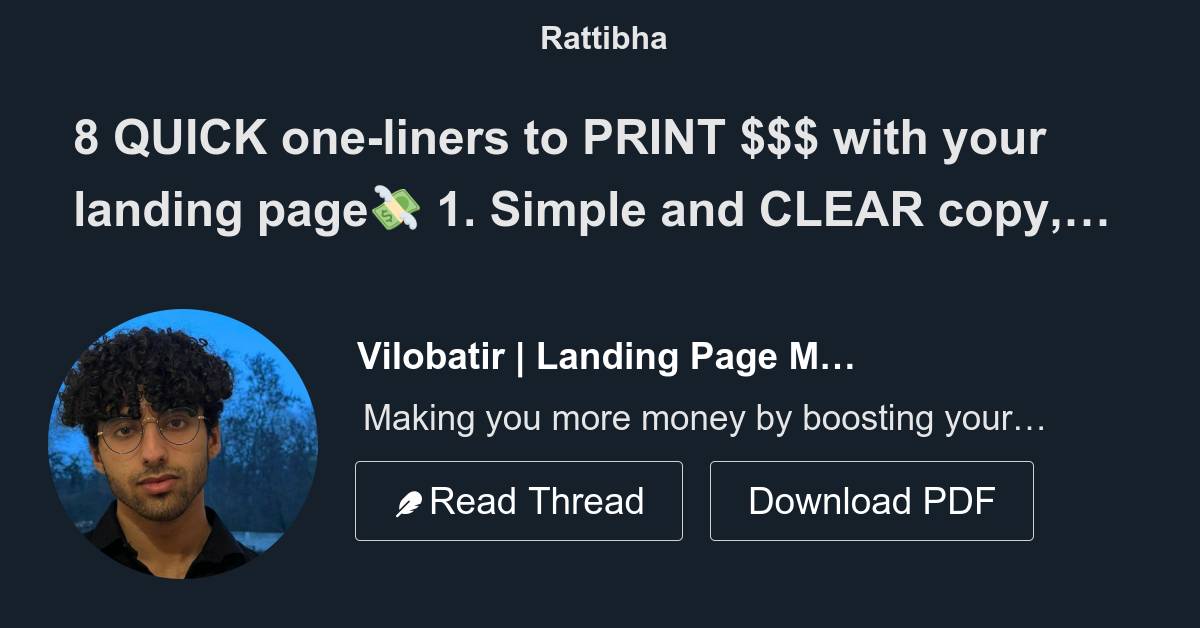 8 QUICK one-liners to PRINT $$$ with your landing page💸 - Thread from ...