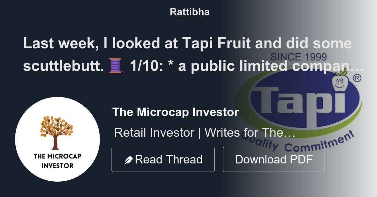 Last week, I looked at Tapi Fruit and did some scuttlebutt. 🧵 - Thread ...