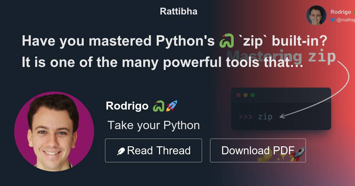 Have you mastered Python's 🐍 `zip` built-in? It is one of the many ...