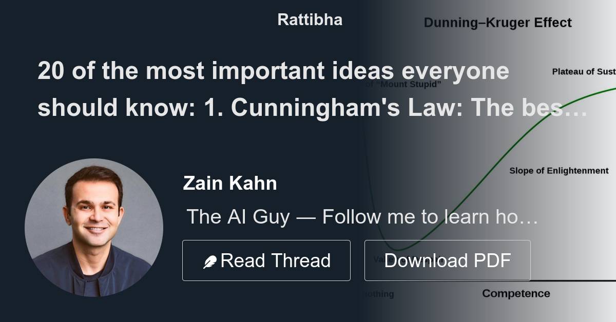 20 of the most important ideas everyone should know: 1. Cunningham's Law: The best way to find ...