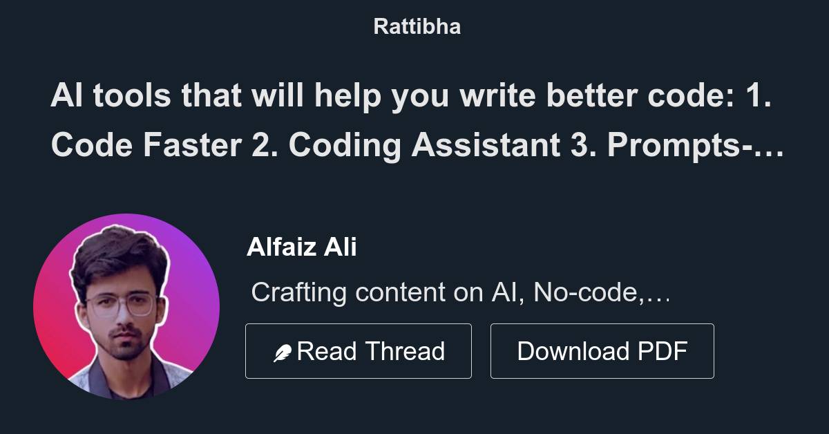 AI tools that will help you write better code: 1. https://t.co/OU1z82ZYe4 Code Faster 2. https ...