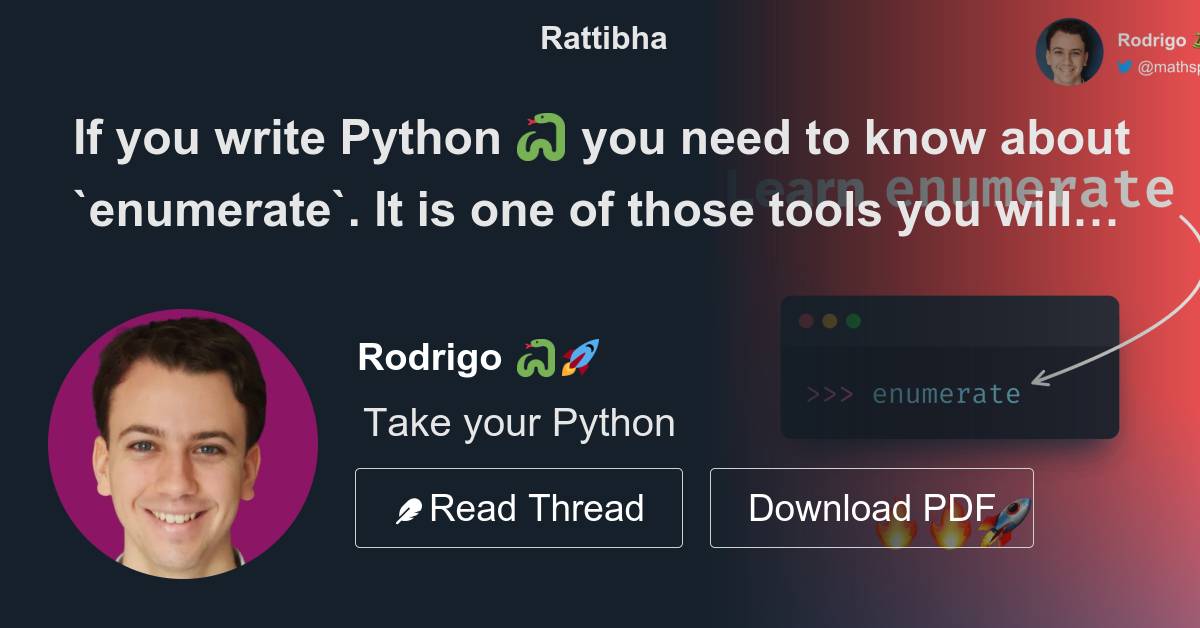 If you write Python 🐍 you need to know about `enumerate`. It is one of ...