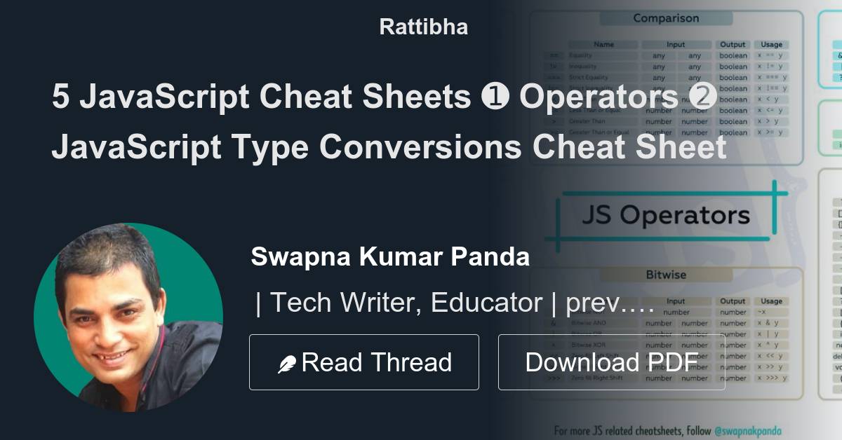 5 JavaScript Cheat Sheets Operators - Thread from Swapna Kumar Panda ...