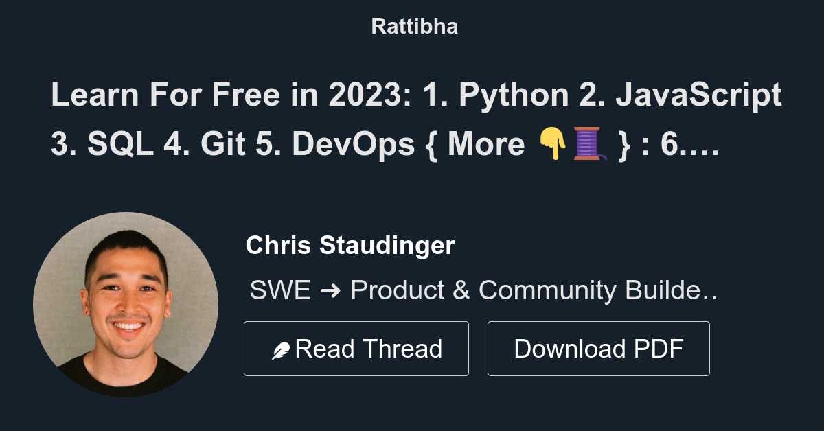 Learn For Free in 2023: 1. Python https://t.co/0skn1sbgRt 2. JavaScript https://t.co/mLVrlzsWUJ ...